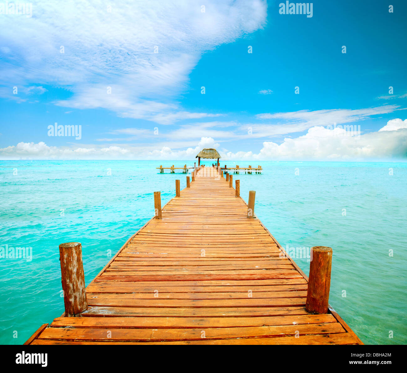 Vacations And Tourism Concept. Jetty on Isla Mujeres, Mexico Stock ...