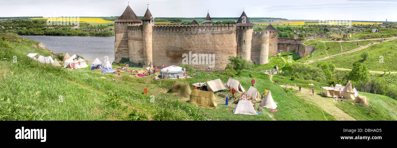 ancient castle panorama with river and blue sky Stock Photo - Alamy