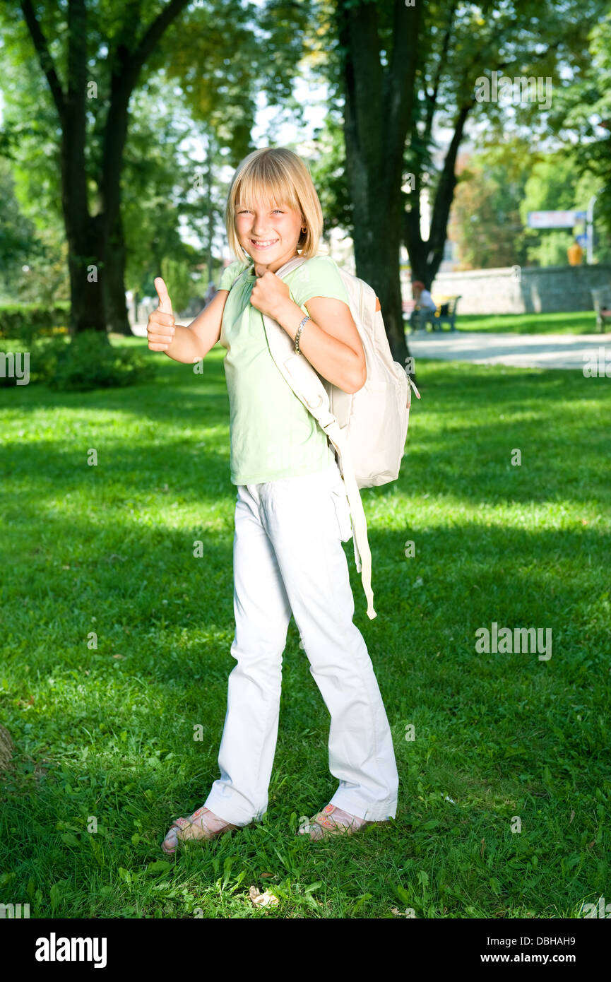 Happy School Girl Outdoor Stock Photo - Alamy