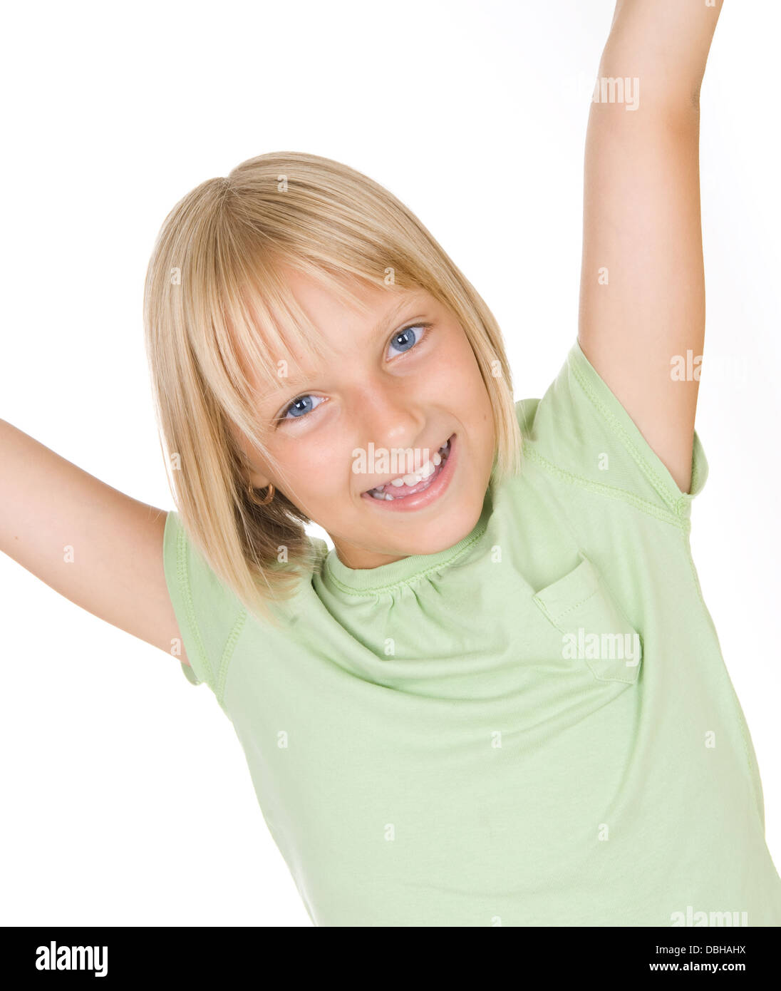 Beautiful Happy Little Girl Over White Stock Photo - Alamy