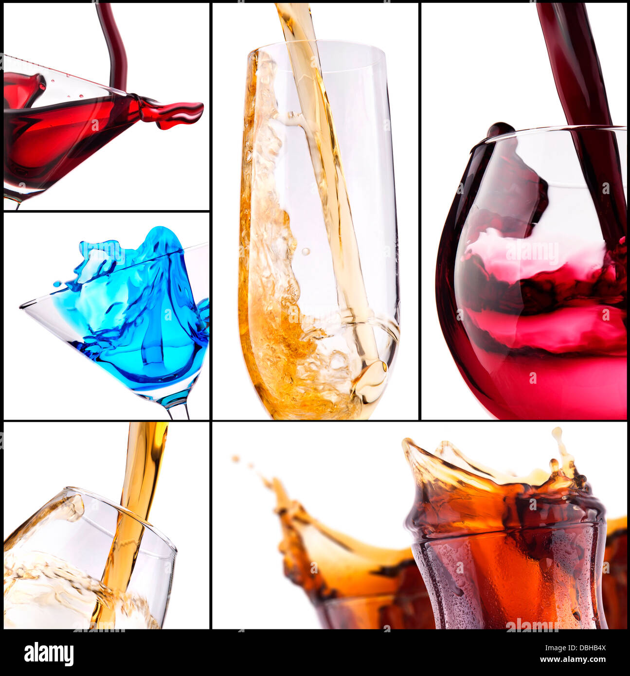 collage with alcohol cocktails - beer, martini, Curacao, soda ...