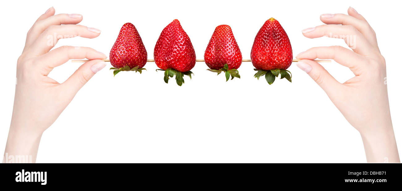 fresh red strawberry collection isolated with human hand Stock Photo ...