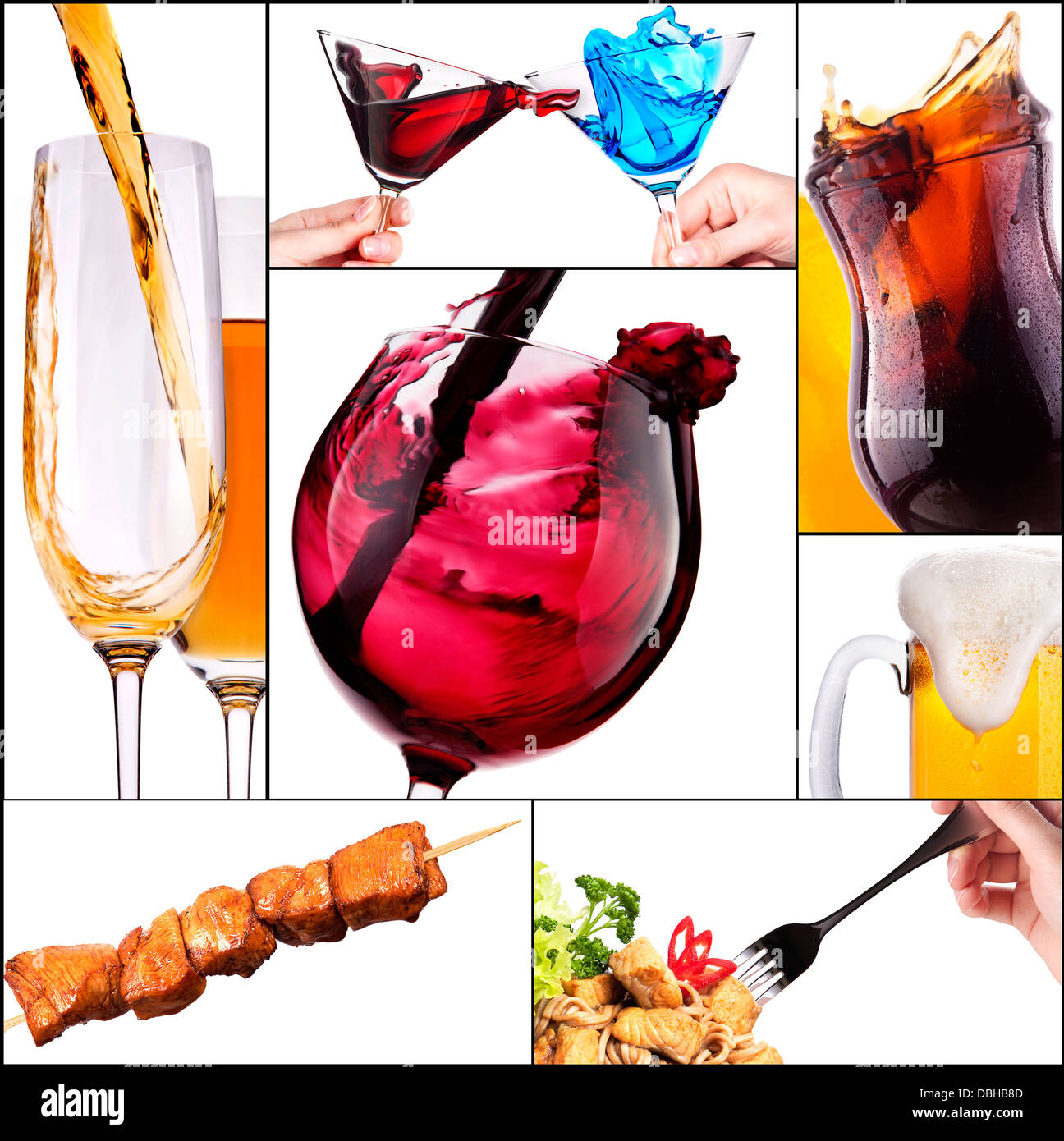 different meat dishes and alcohol drinks Stock Photo - Alamy