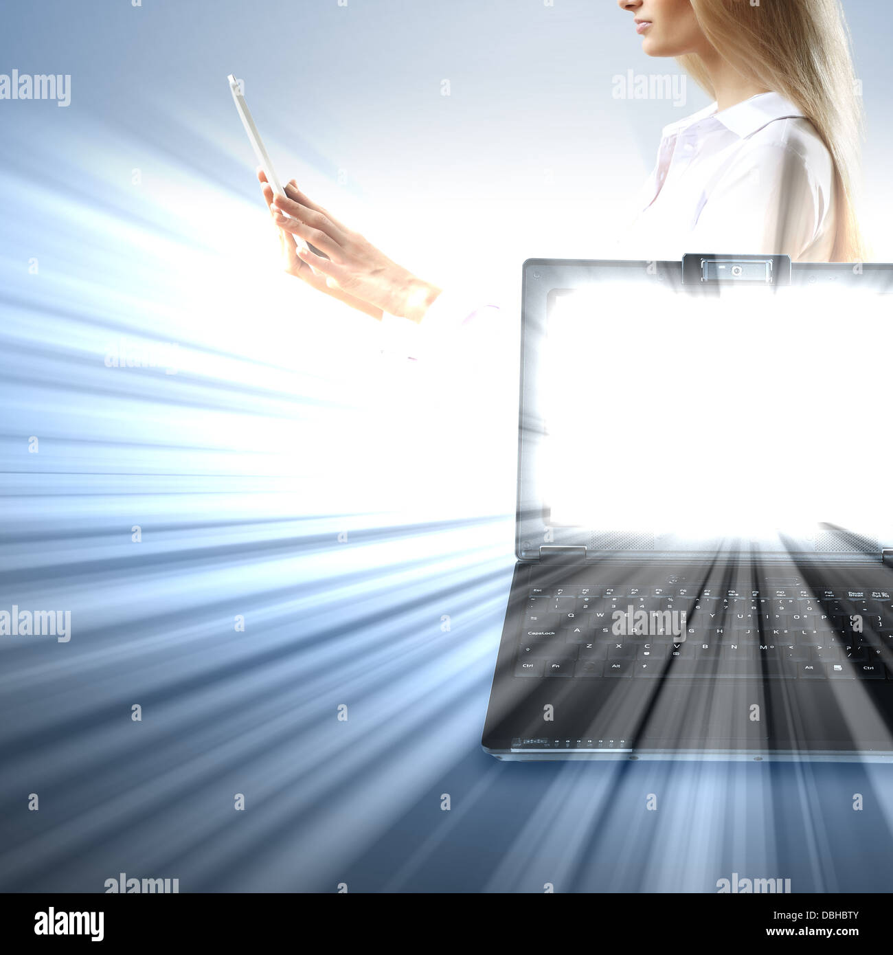 Image of notebook with shining screen Stock Photo - Alamy
