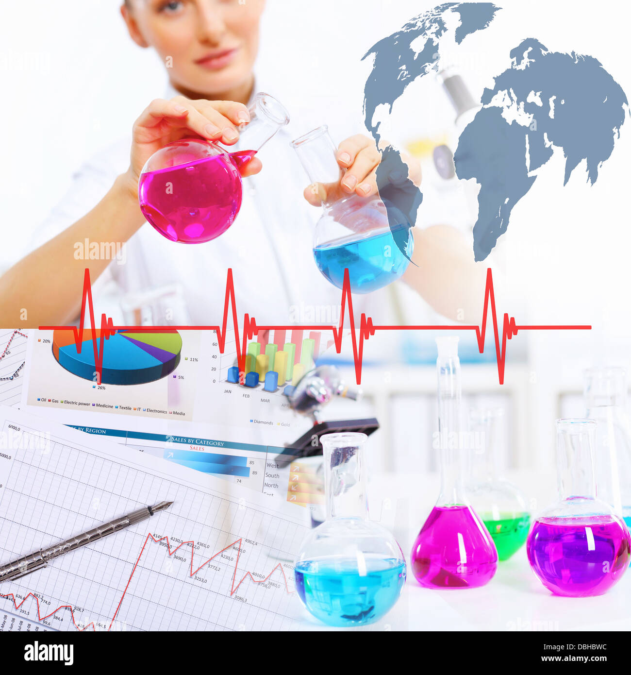 Collage with scientist in laboratory Stock Photo - Alamy