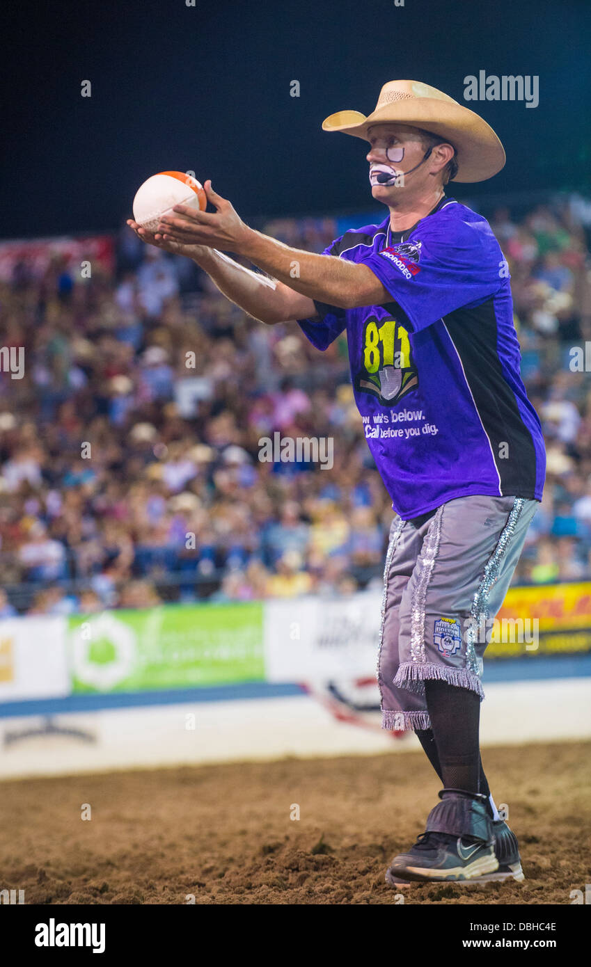 Rodeo Clown perform in the Reno Rodeo a Professional Rodeo held in Reno ...