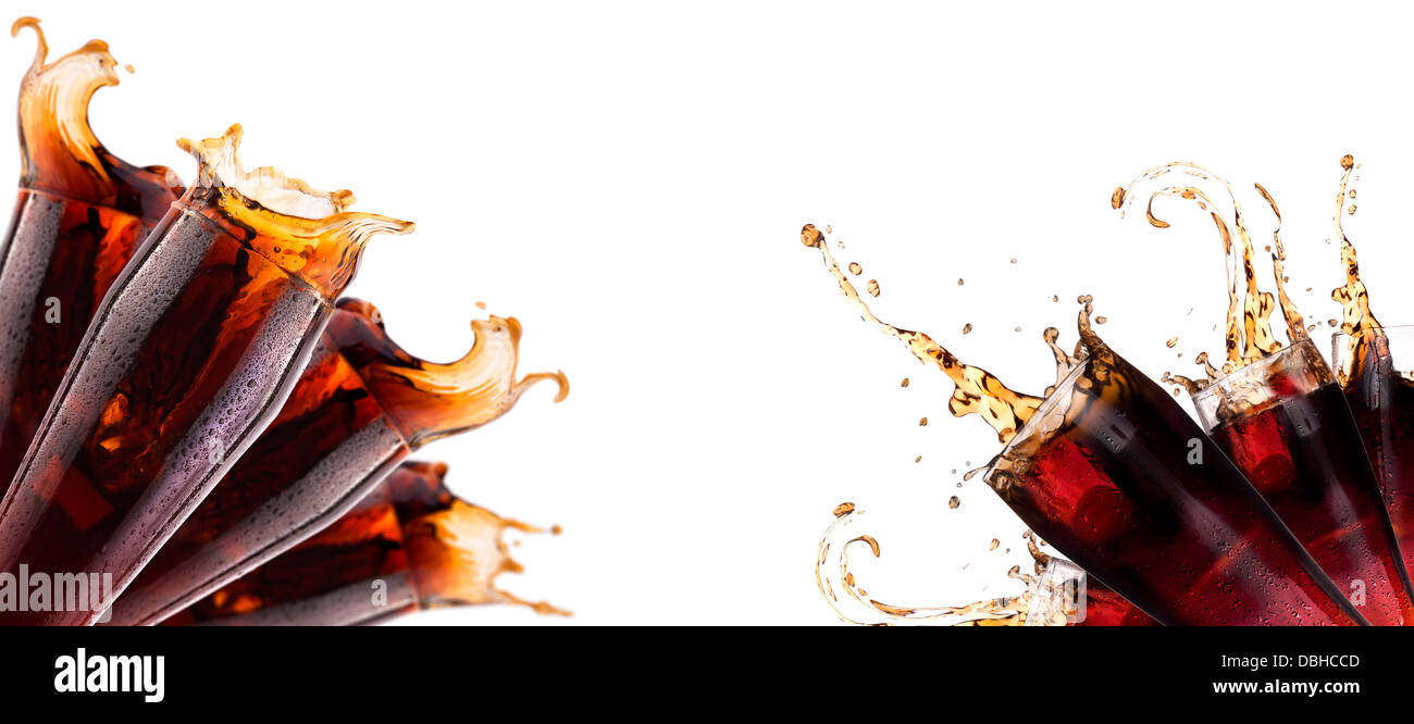 Fresh coke background with ice and splash isolated on a white Stock ...