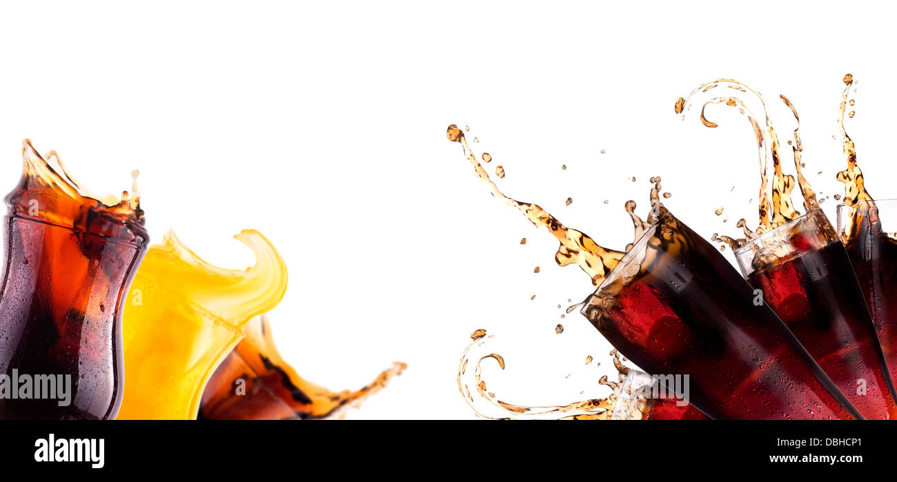 Fresh coke background with ice and splash isolated on a white Stock ...