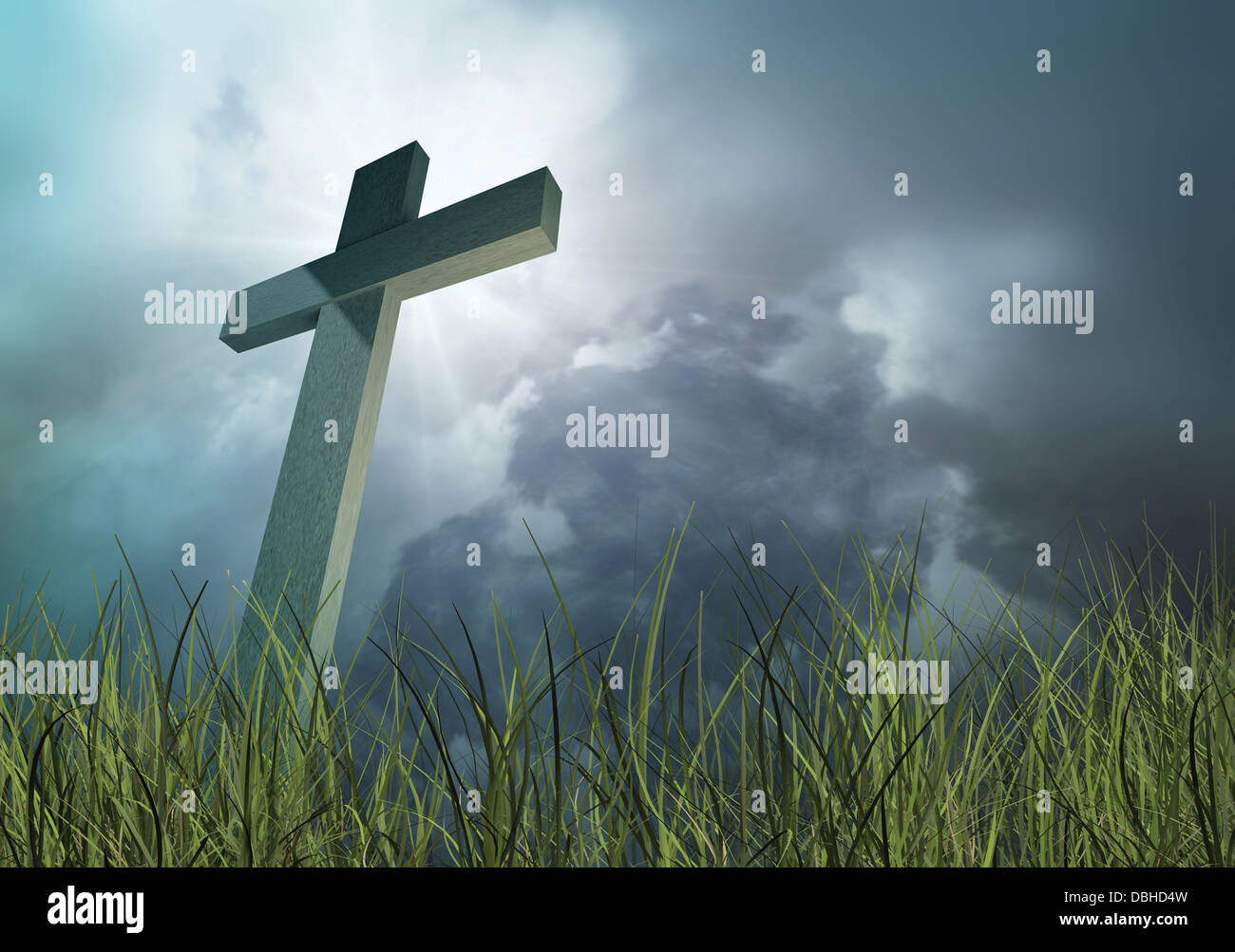 cross with grass Stock Photo - Alamy