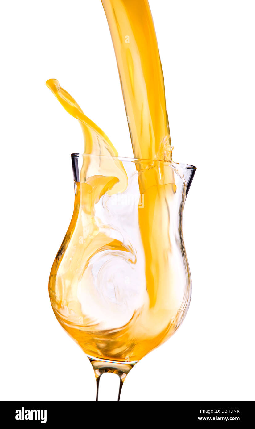 Fresh orange soda or juice drink background with splash isolated on a ...