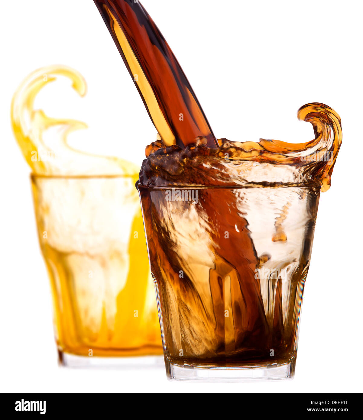 pair of Fresh cola drink background with splash isolated on a white ...