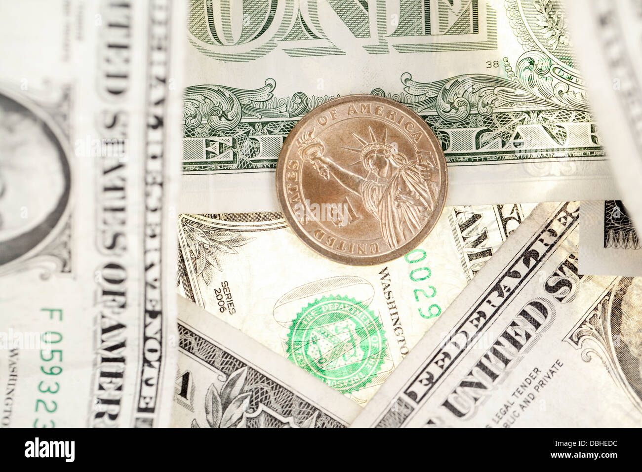 dollar coin and banknote Stock Photo - Alamy