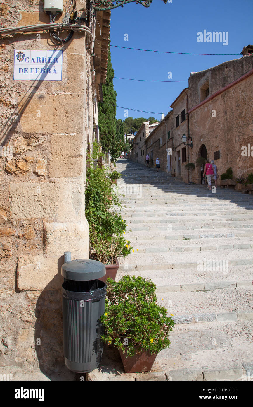 365 Calvari Steps in old town of Pollensa on the island of Majorca in ...