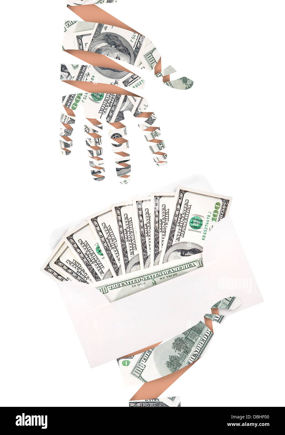 Hand and money in envelope isolated on white background Stock Photo - Alamy