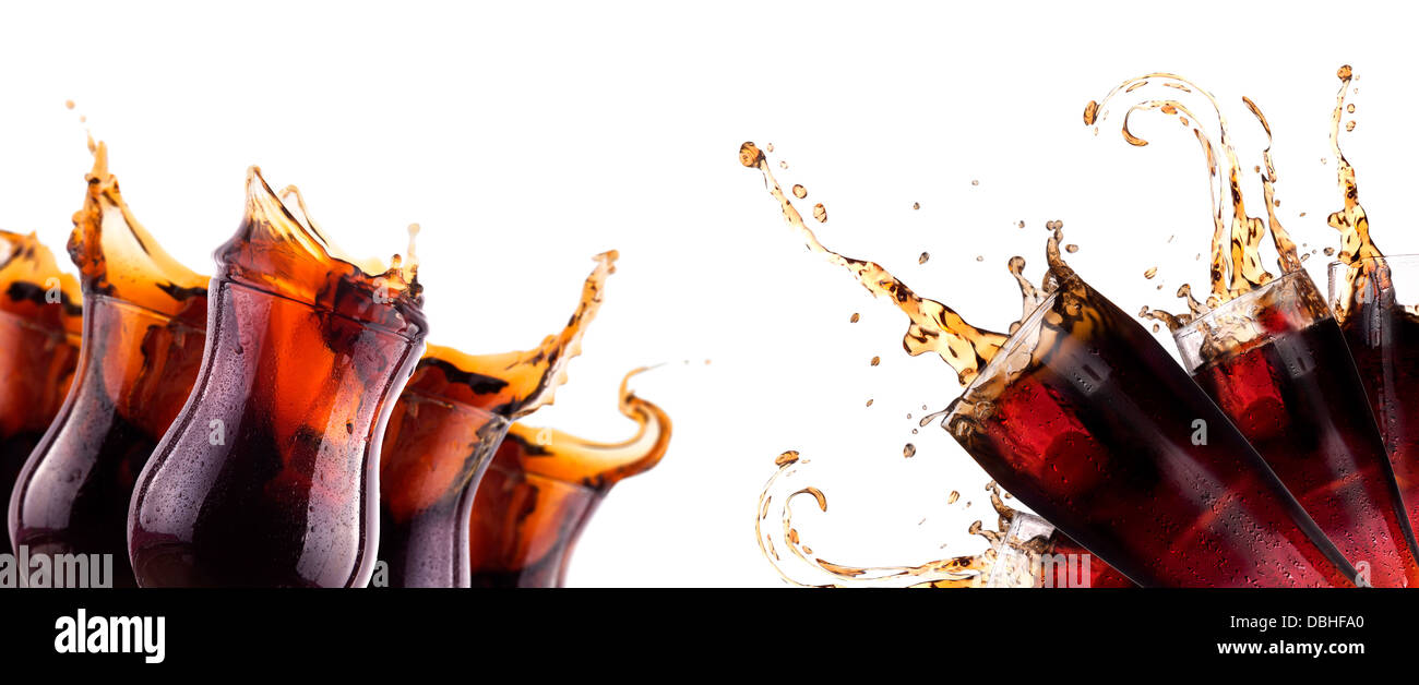 Fresh coke background with ice and splash isolated on a white Stock ...