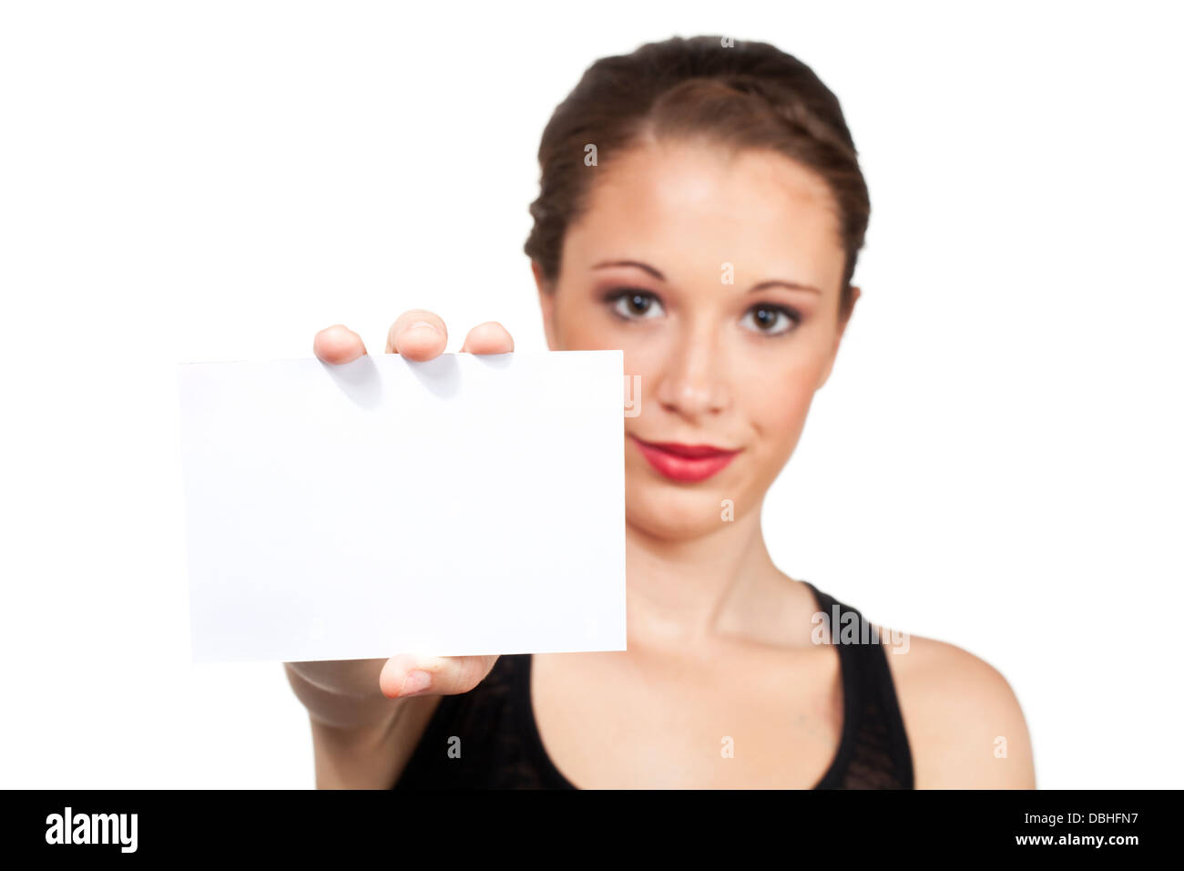teen model holding up white card to use for creative text Stock Photo ...