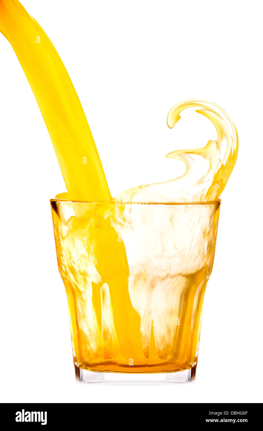 Fresh orange soda or juice drink background with splash isolated on a ...