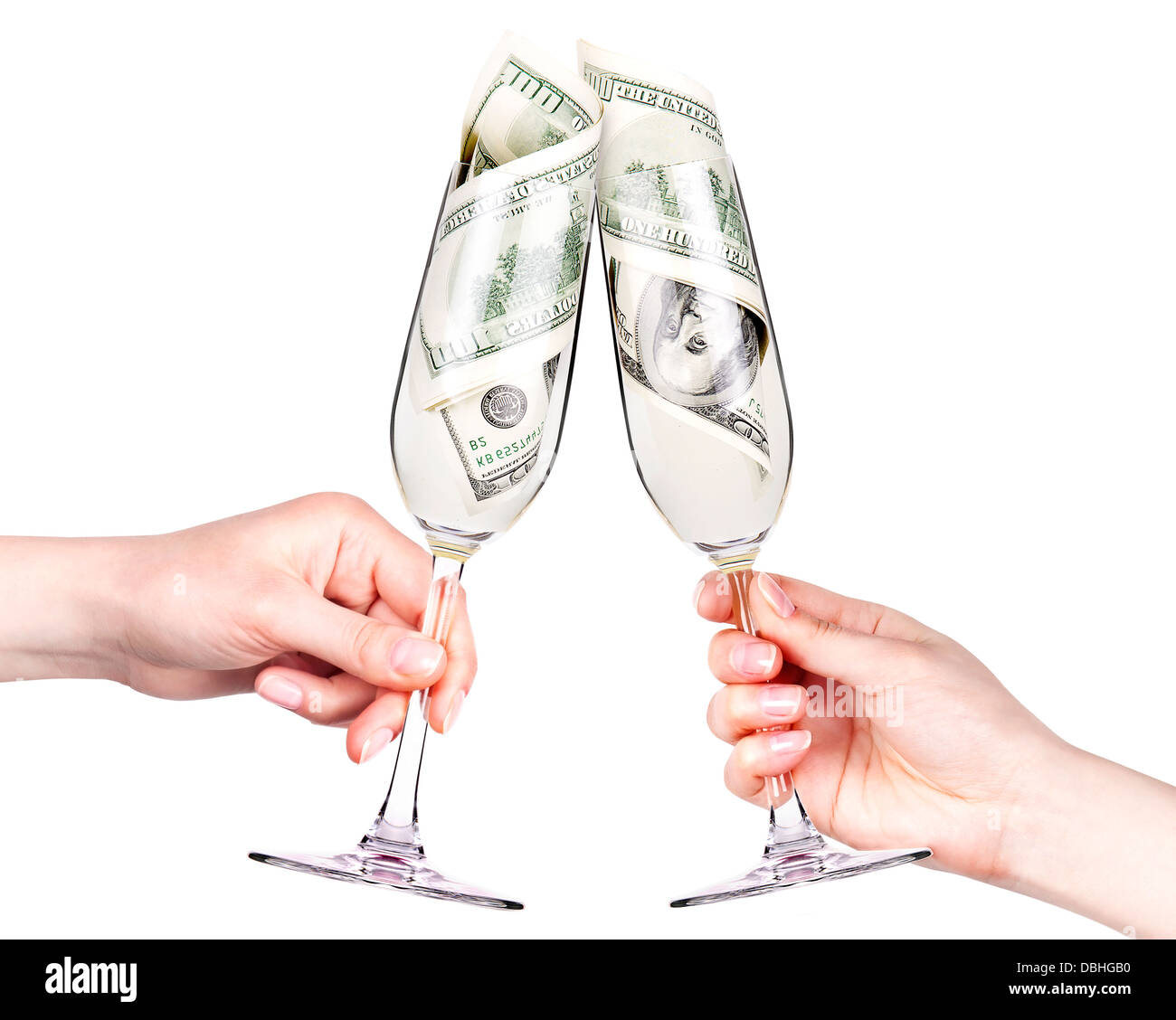 Woman money hand champagne hi-res stock photography and images - Alamy