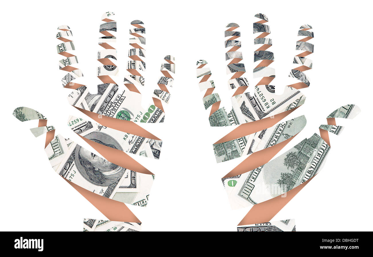 Hand made of dollar bank notes Stock Photo - Alamy