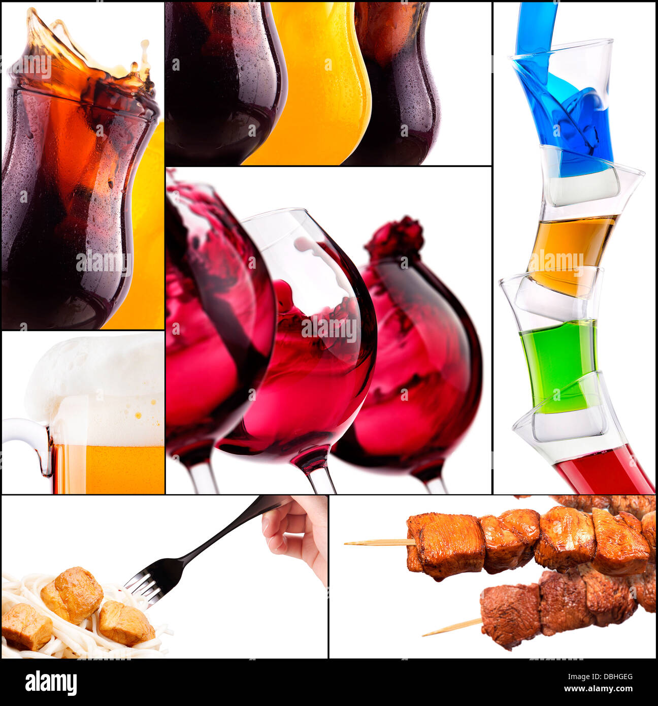 different meat dishes and alcohol drinks Stock Photo - Alamy