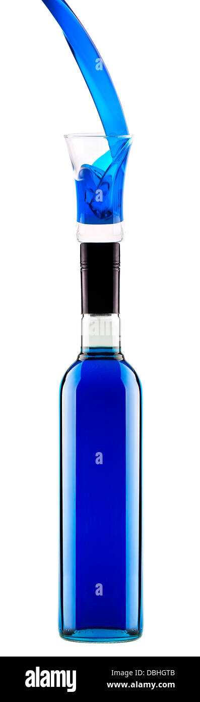 full bottle of blue alcoholic cocktail with shot glass isolated Stock ...
