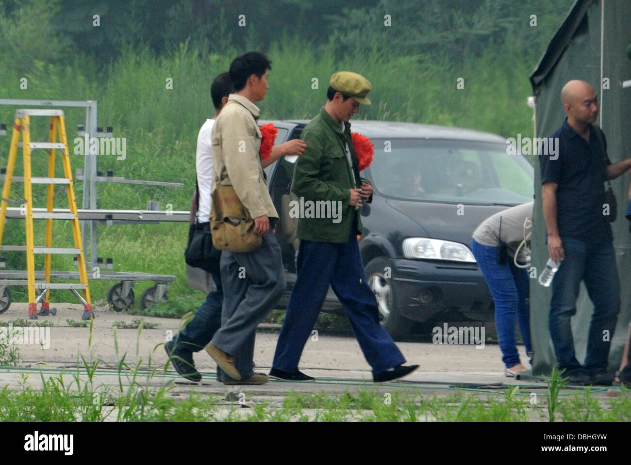 Actor Feng Shaofeng and Dou Xiao seen on the set of film Wolf Totem in ...