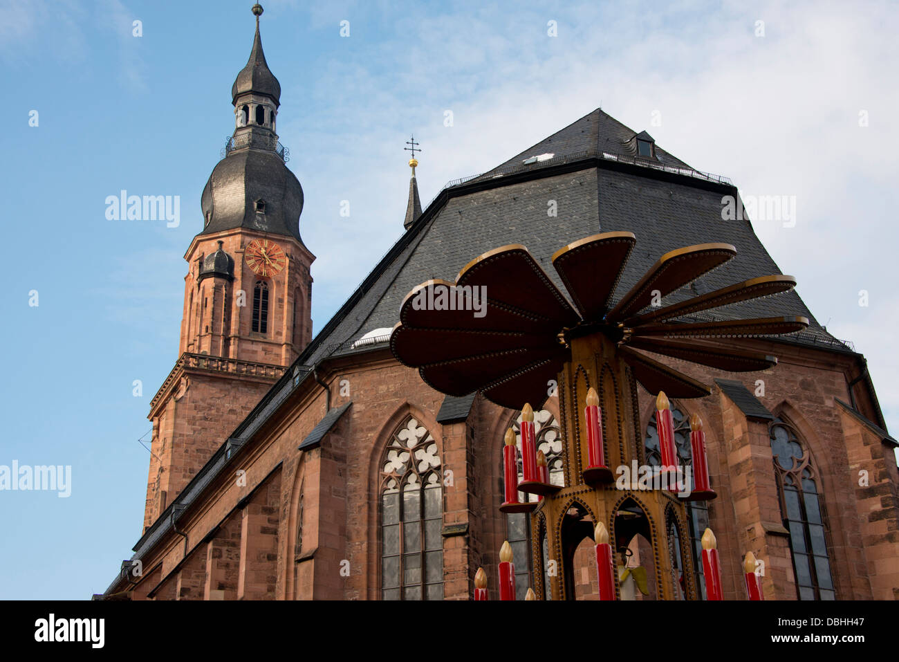 Germany, Heidelberg. Giant traditional Christmas pyramid in front of ...