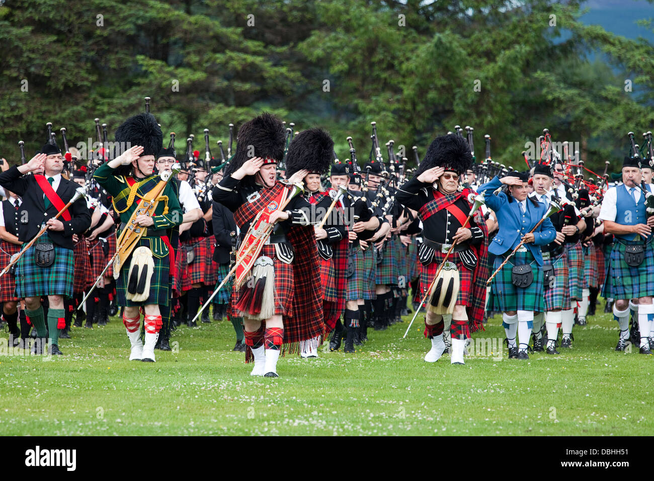 Dufftown, Scotland - July 27th, 2013: Massed pipe bands entering the ...