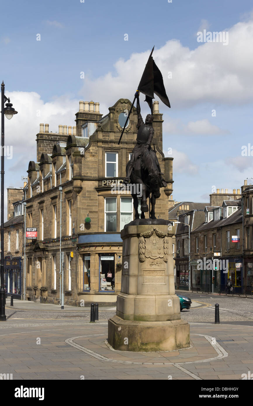 The Hornshole memorial horse statue in the centre of Hawick. The statue ...