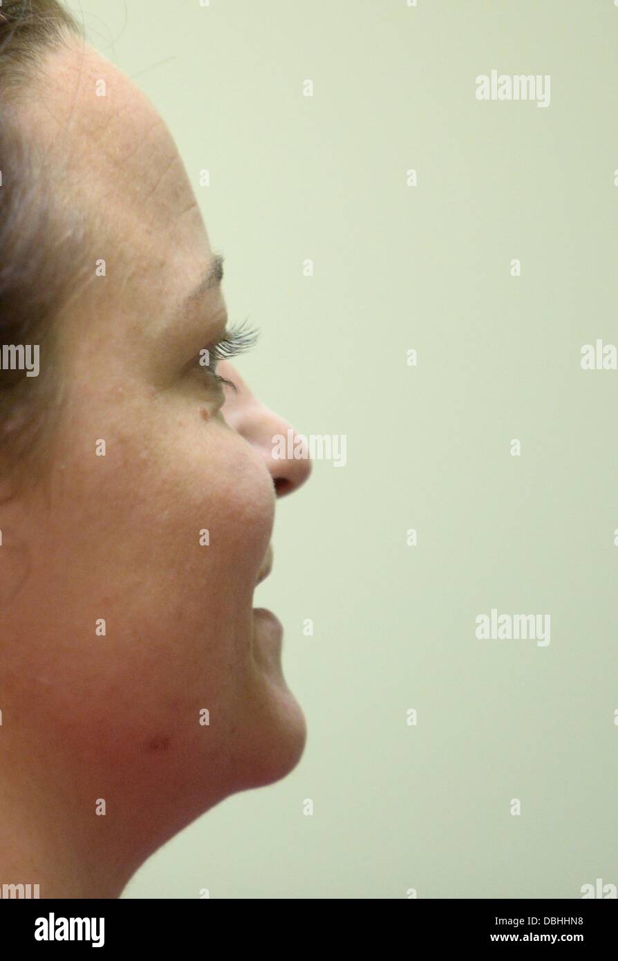 Accused Beate Zschaepe stands in the court room of the Higher Regional ...