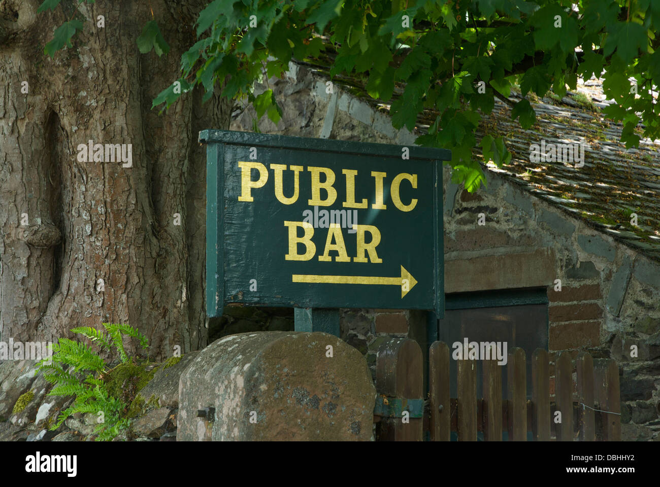 Sign for the public bar of the Howtown Hotel, Ullswater, Lake District ...