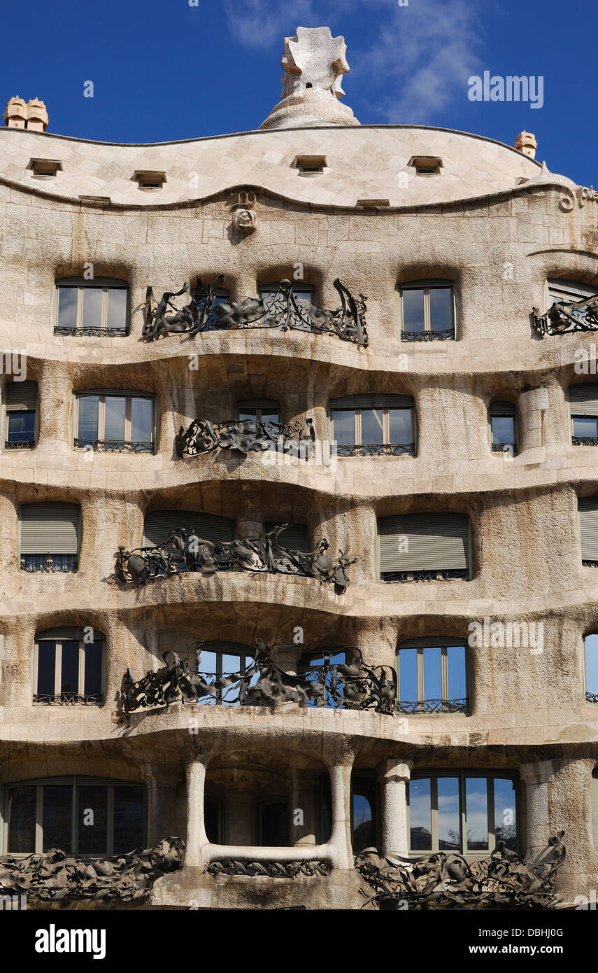 The Casa Mila or La Pedrera apartment building designed by Antoni Gaudi ...