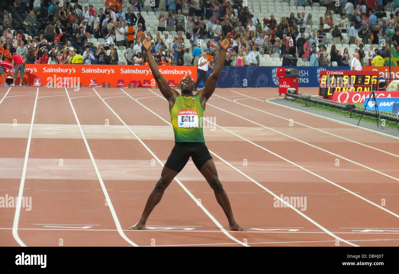 USAIN BOLT CELEBRATING AFTER WINNING THE 100M ON FRIDAY NIGHT AT THE ...