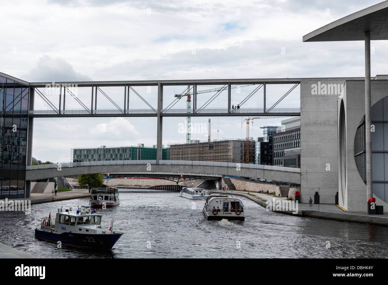A double-decker bridge over the Spree river connecting the Paul-Lobe ...