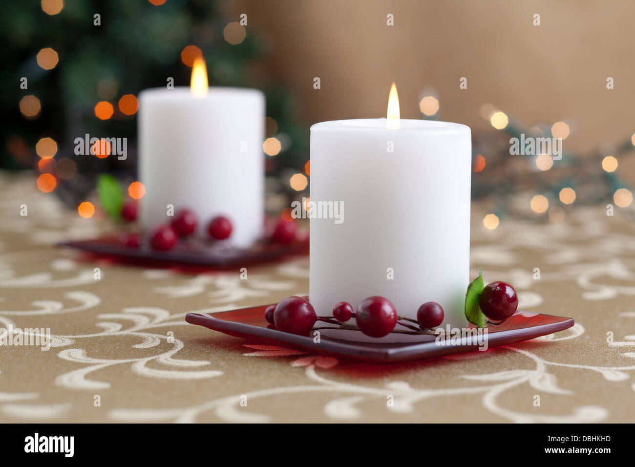 lighted candle on the table Stock Photo - Alamy