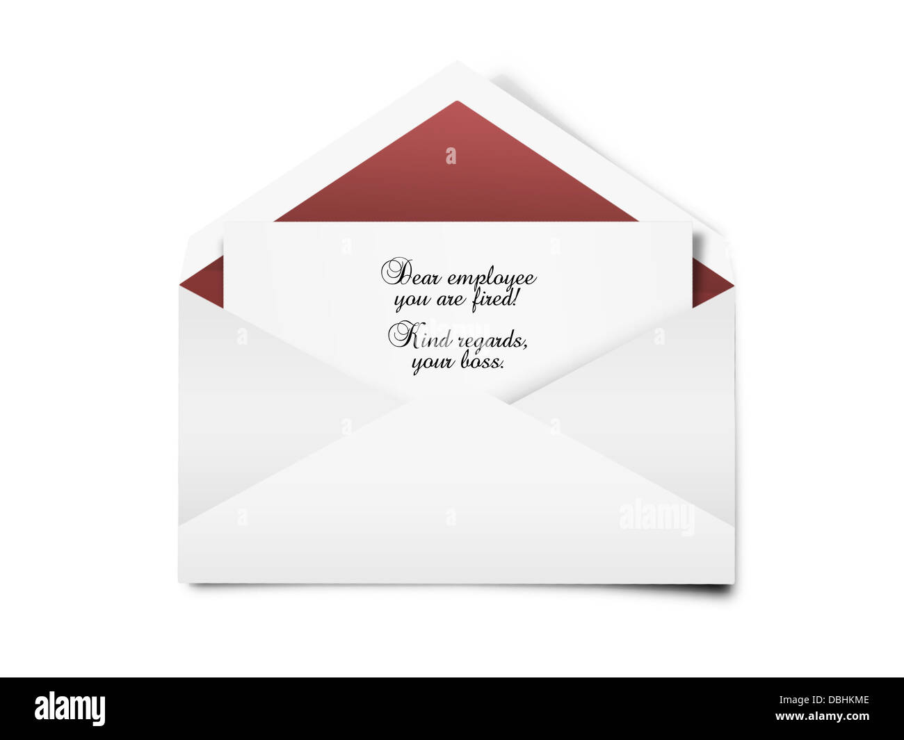 Envelope with dismissal message isolated on white background Stock ...