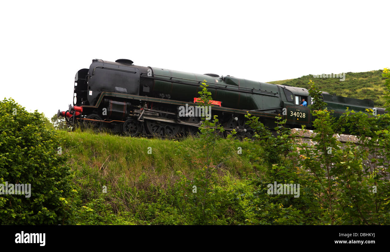 West Coast class 4-6-2 Pacific steam locomotive 34028 Eddyson crossing ...