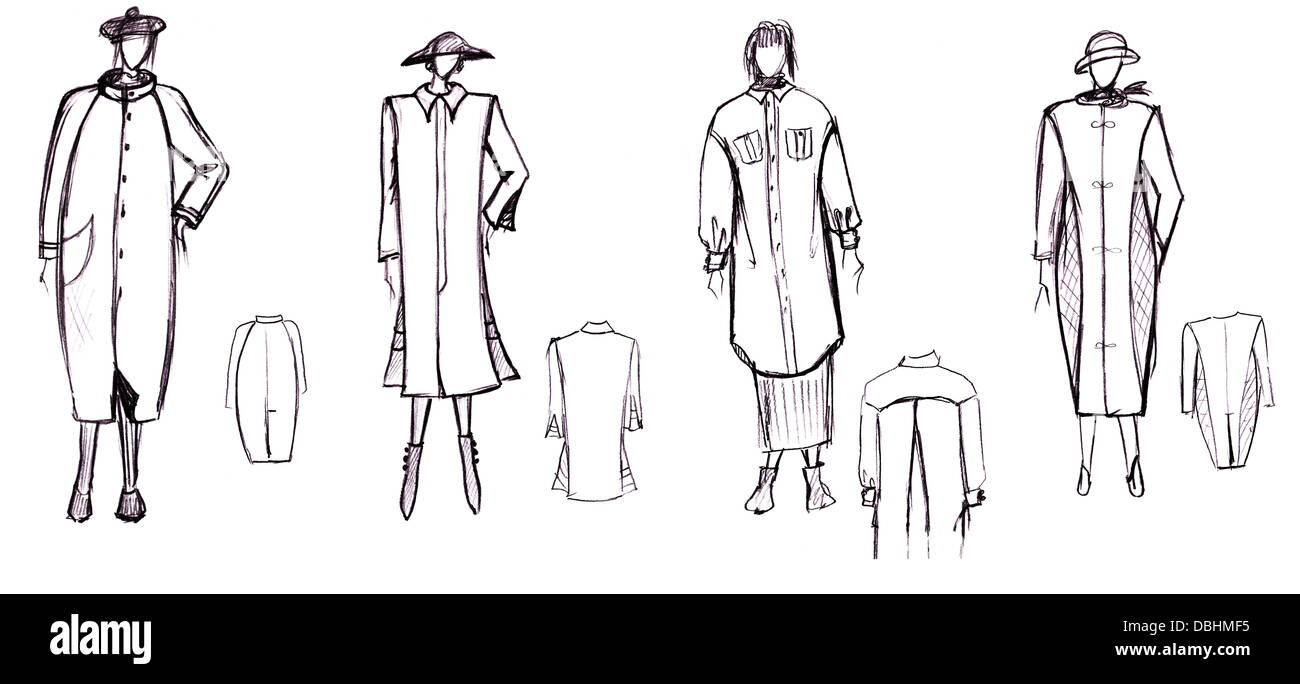 sketch of fashion model - pattern of female demi-season coat Stock ...
