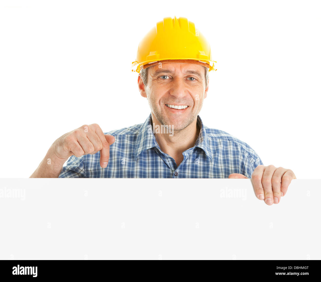 Confident worker presenting empty board Stock Photo - Alamy