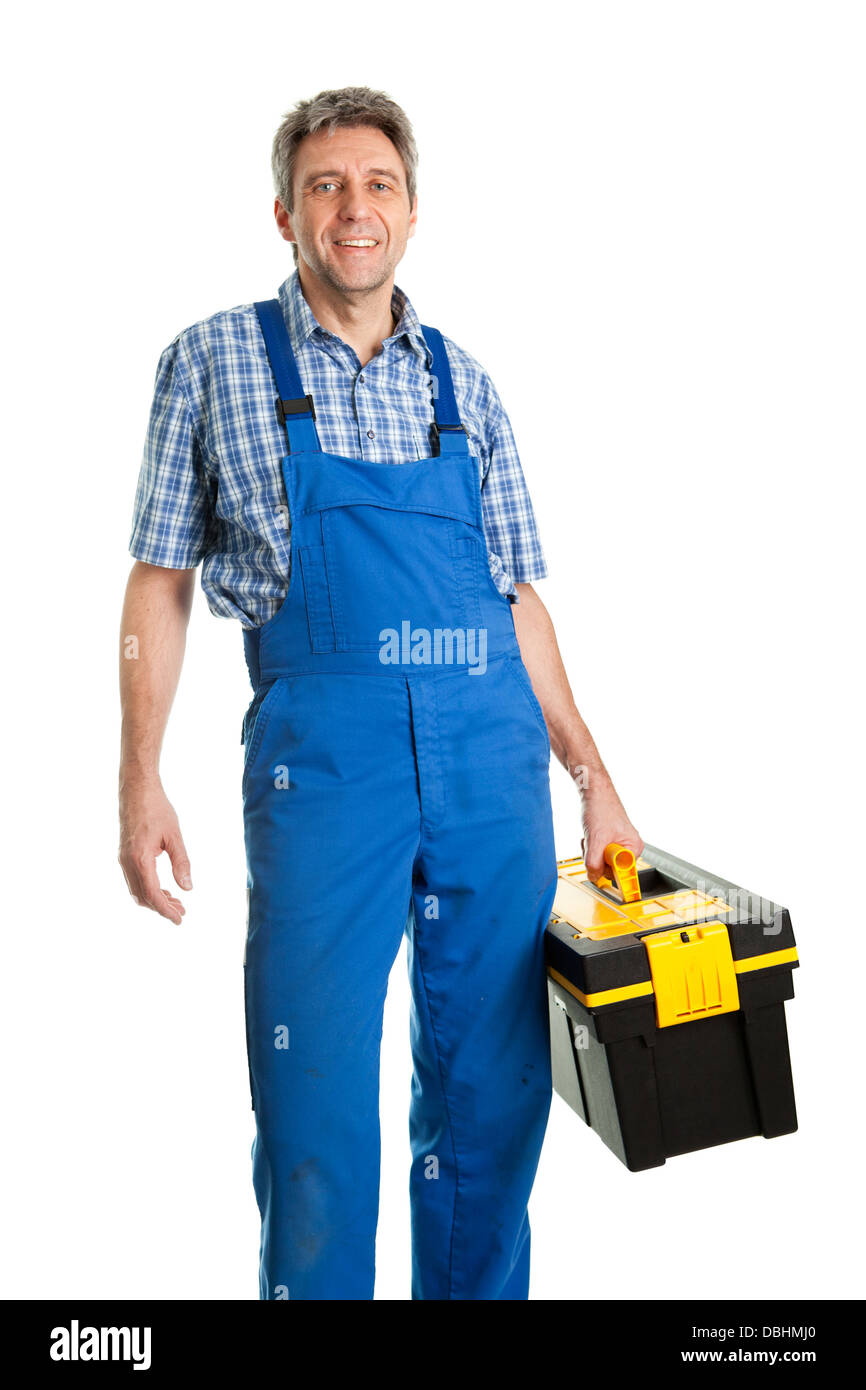 Confident service man with toolbox Stock Photo - Alamy