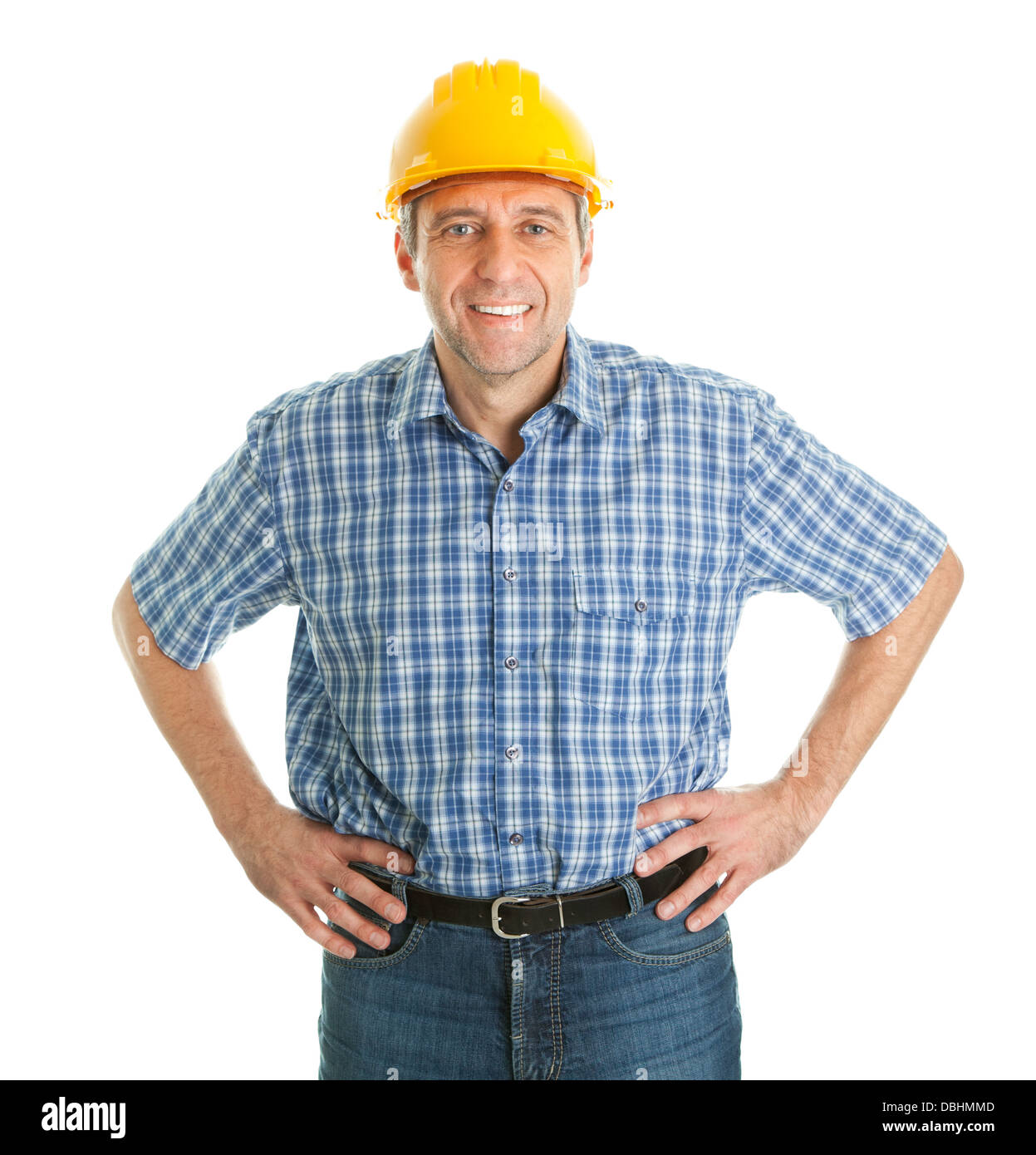 Worker wearing hard hat Stock Photo - Alamy