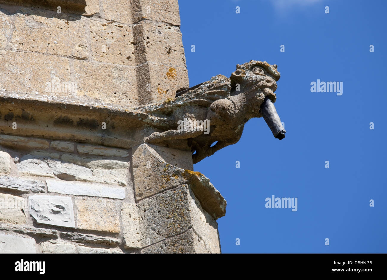 Weathered gargoyle with rain spout All Saints Church Weston-on-Avon ...