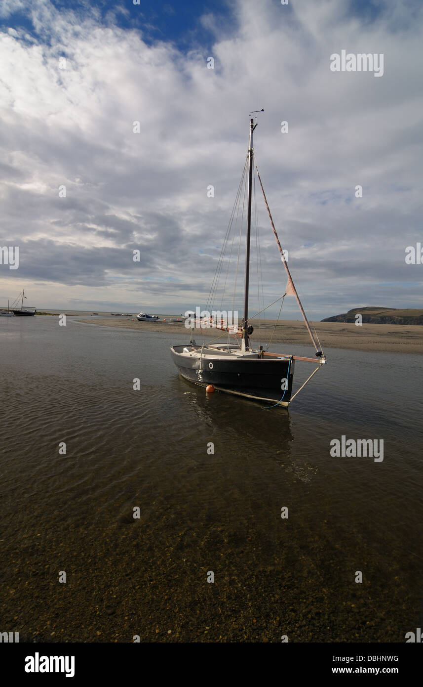 Cornish crabber shrimper style sailboat on mooring at Parrog Newport ...