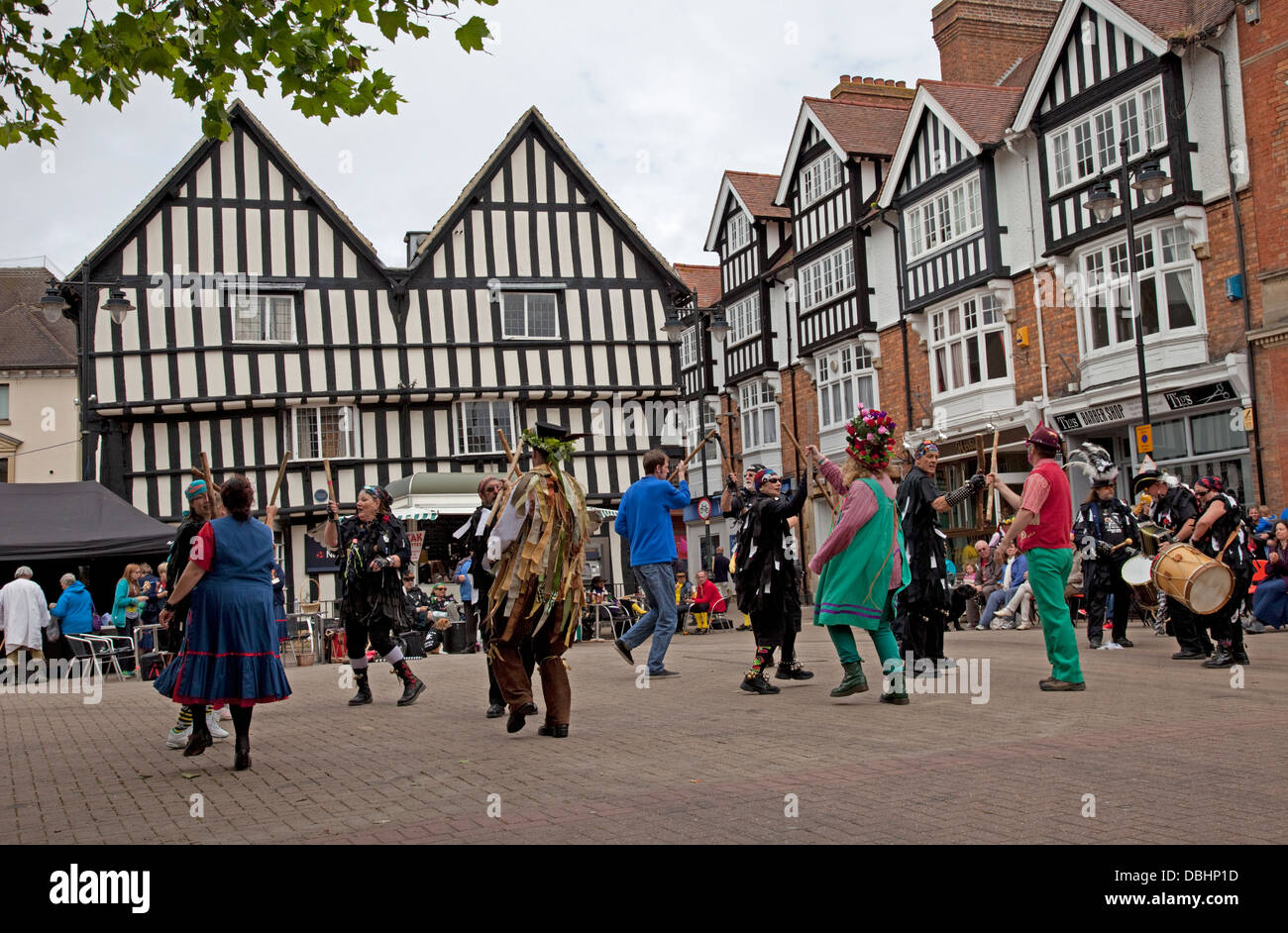 Traditional Morris dancers dancing in town square at Evesham Vale Food ...