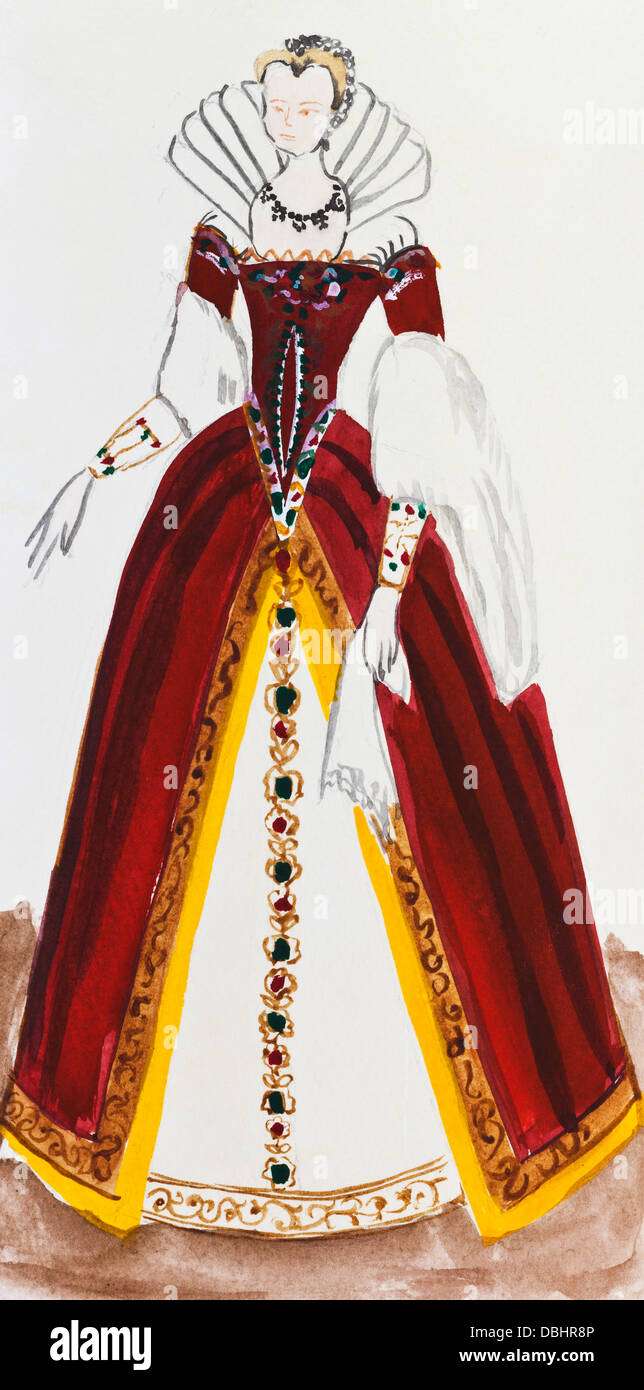 historical costume - female royal costume in France late 16th century ...