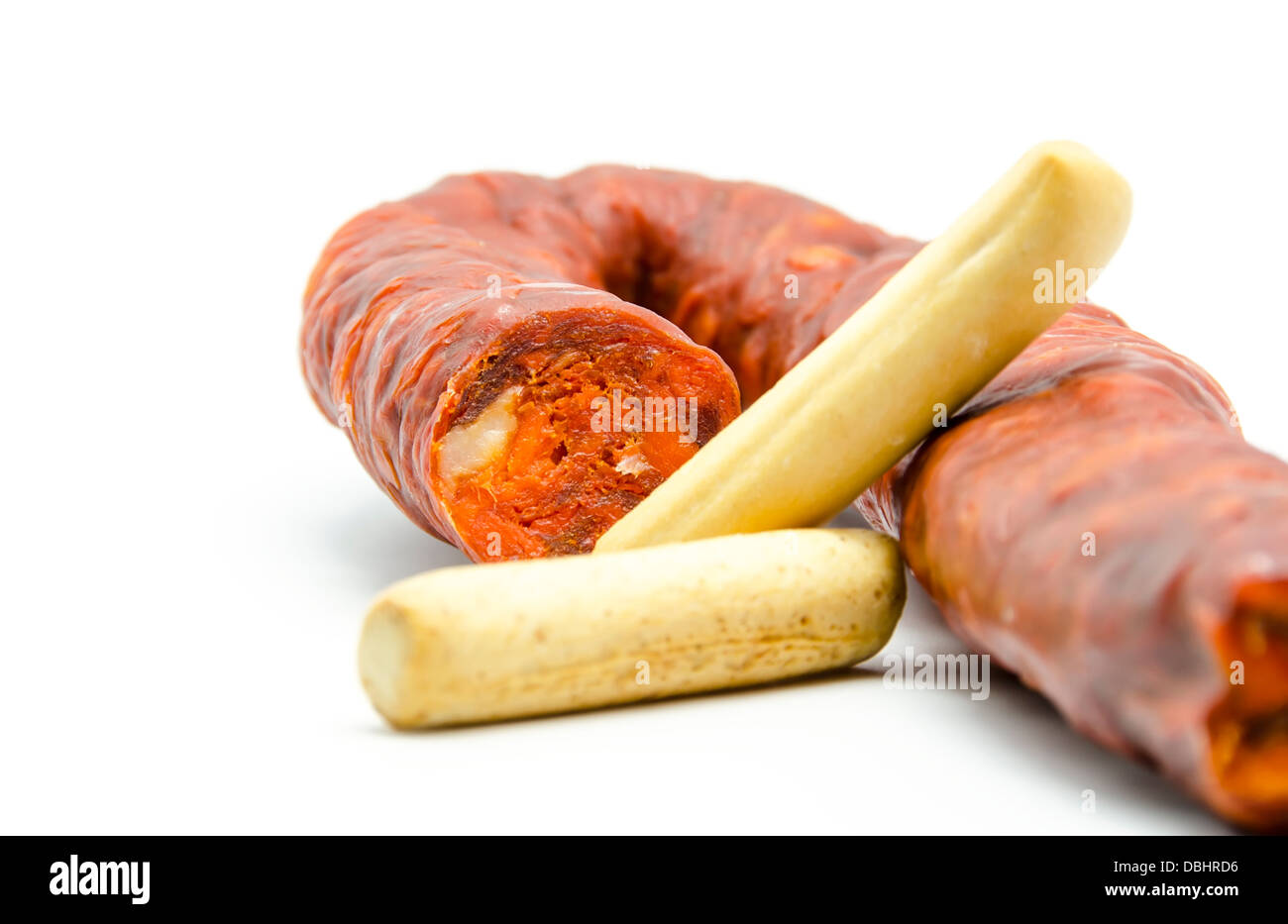 Pork red sausage on white background Stock Photo - Alamy