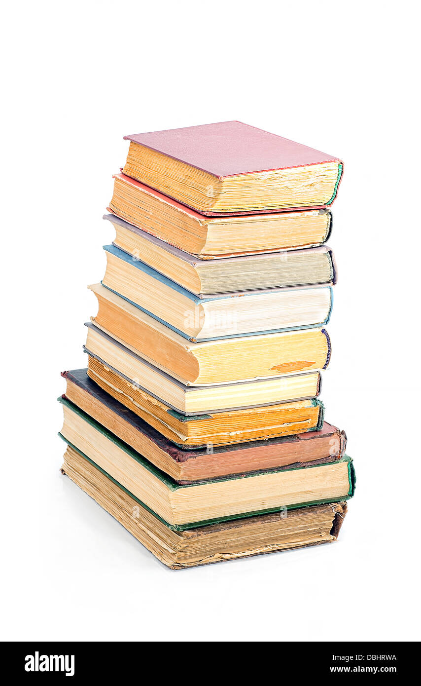 Stack of old books isolated on the light background Stock Photo - Alamy