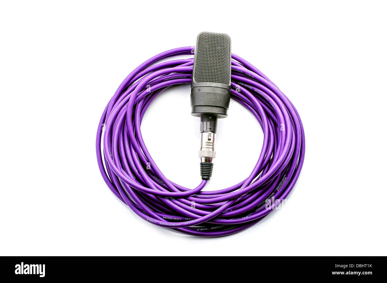 Black microphone with wire isolated on white Stock Photo - Alamy