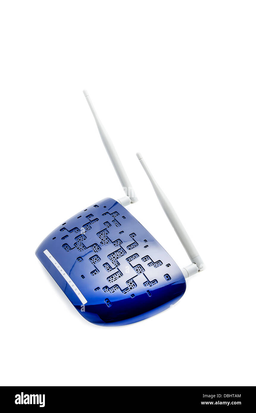 Modern Blue Wi-Fi Router On White Background Stock Photo - Alamy