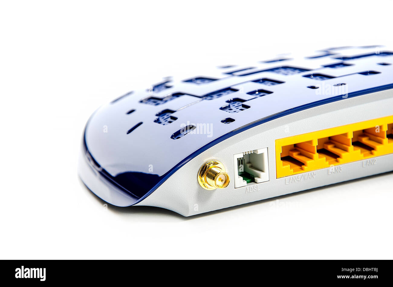 Modern Blue Wi-Fi Router On White Background Stock Photo - Alamy